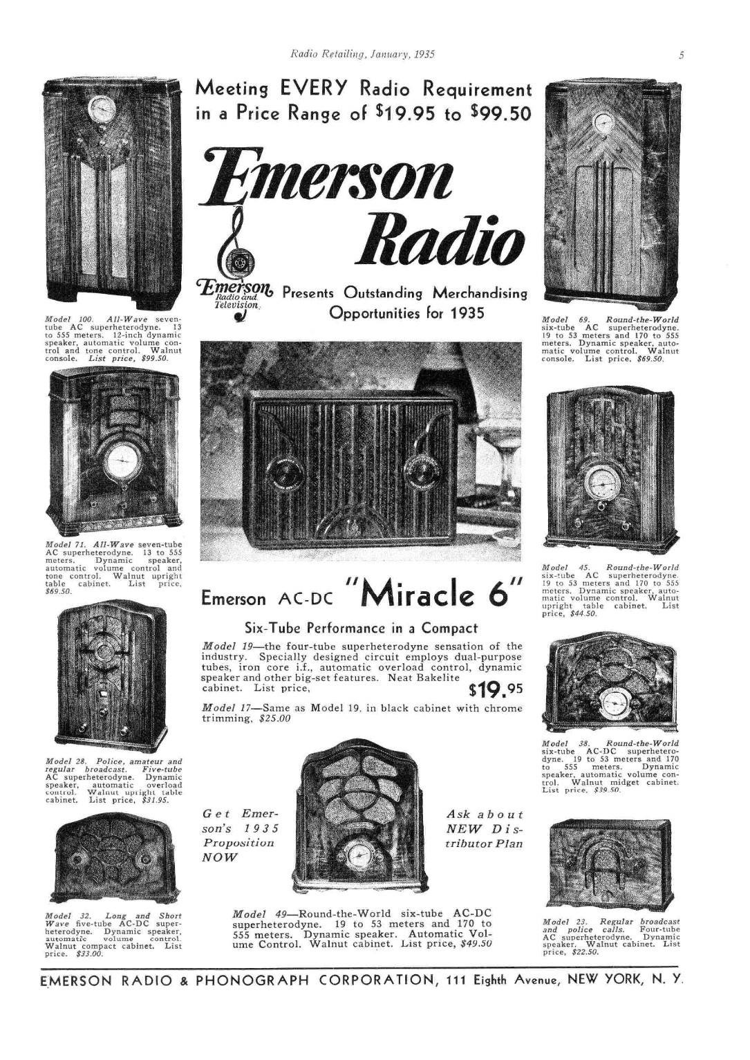 Emerson Model 17 and Model 19 "Miracle Six" Bakelite Table Radio (1934/ ...