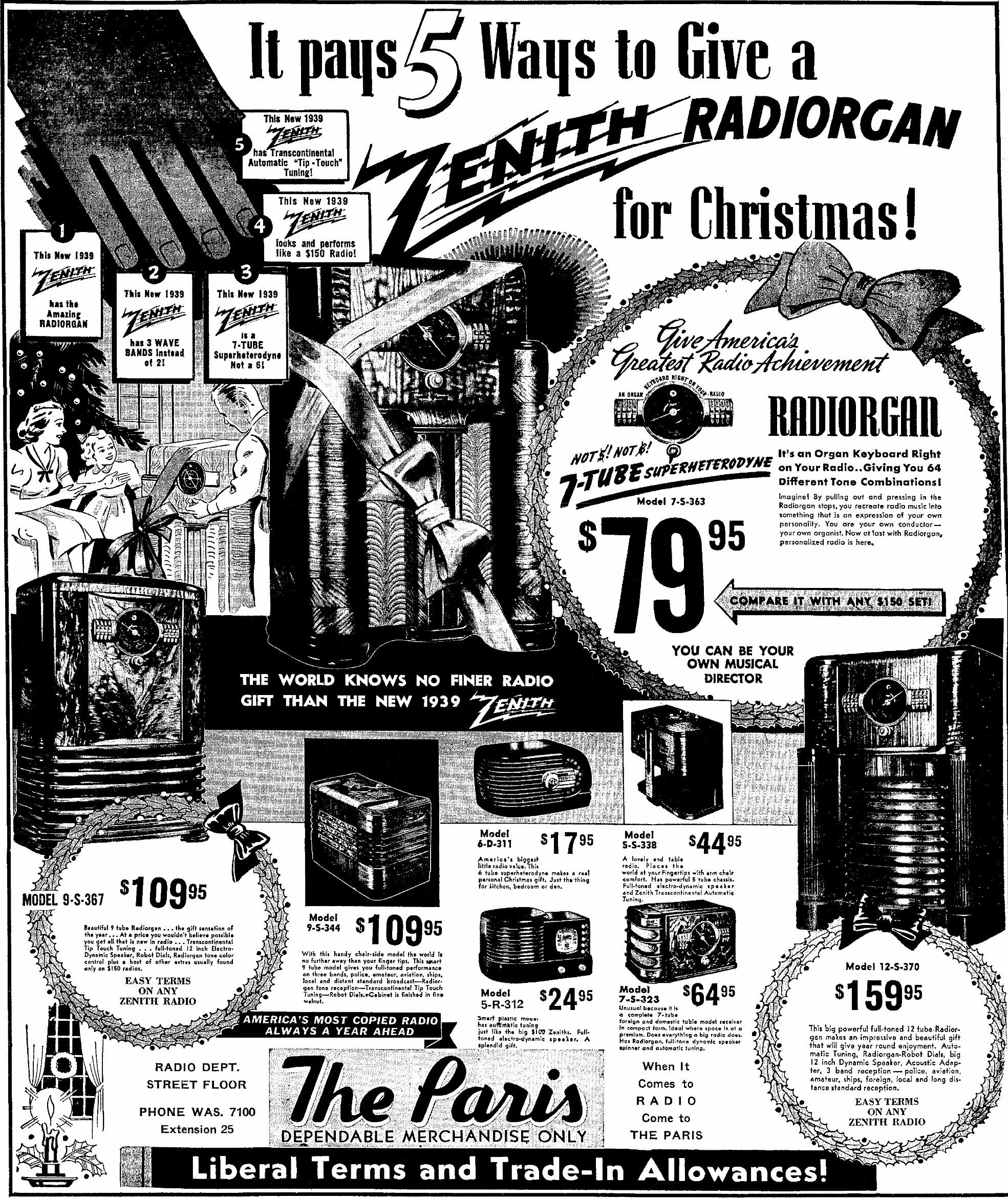 Zenith Model 9-S-367 (9S367) Console Radio (1939)
