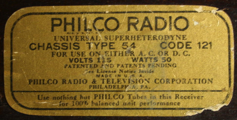 Philco Model 54S Table (Mantel) "Owl-Eye" Radio (1934/1935)